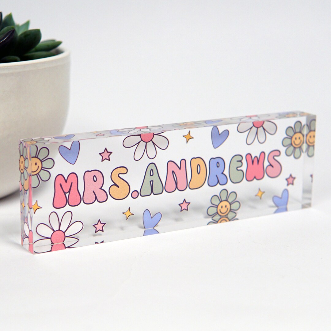 Groovy Retro Custom Teacher Name Sign, Back to School Teacher Gifts ...