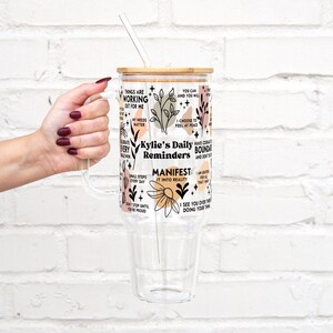 Custom Name Boho Daily Reminders Iced Coffee Cup, Mental Health Gift ...
