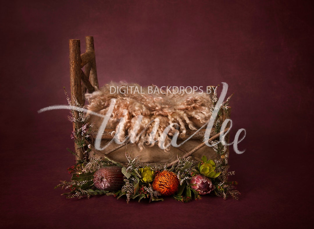 Rustic Bed Newborn Digital Backdrop in Deep Red - Etsy