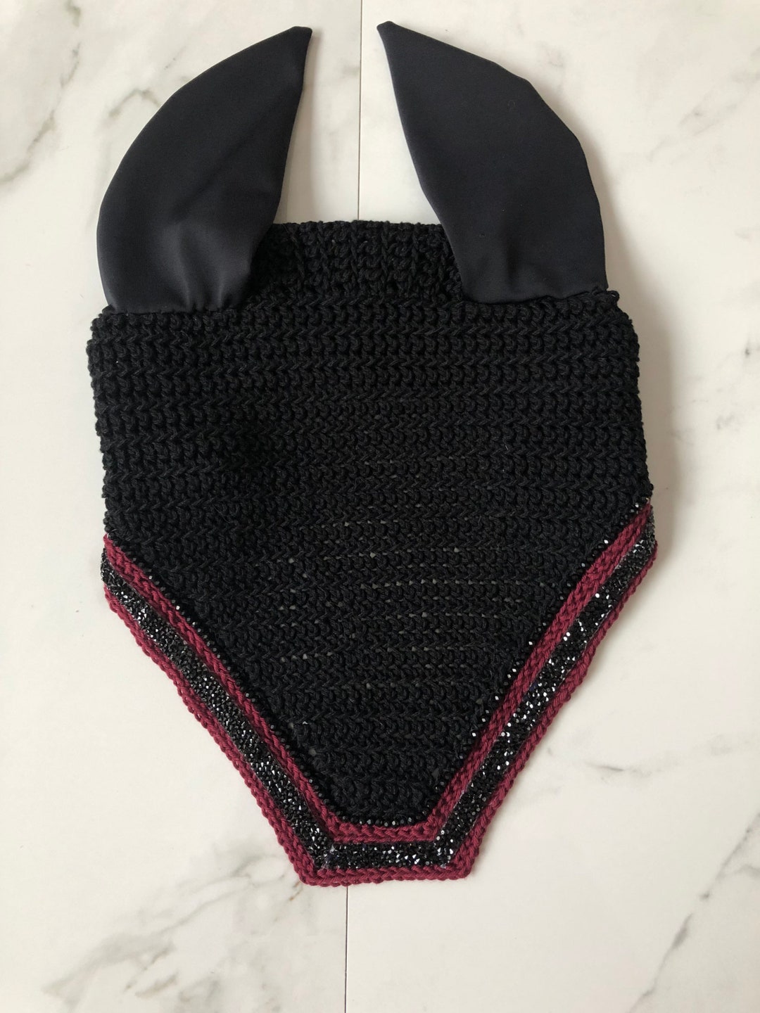 Horse Bonnet in Black With Burgundy and Rhinestone Ribbon - Etsy
