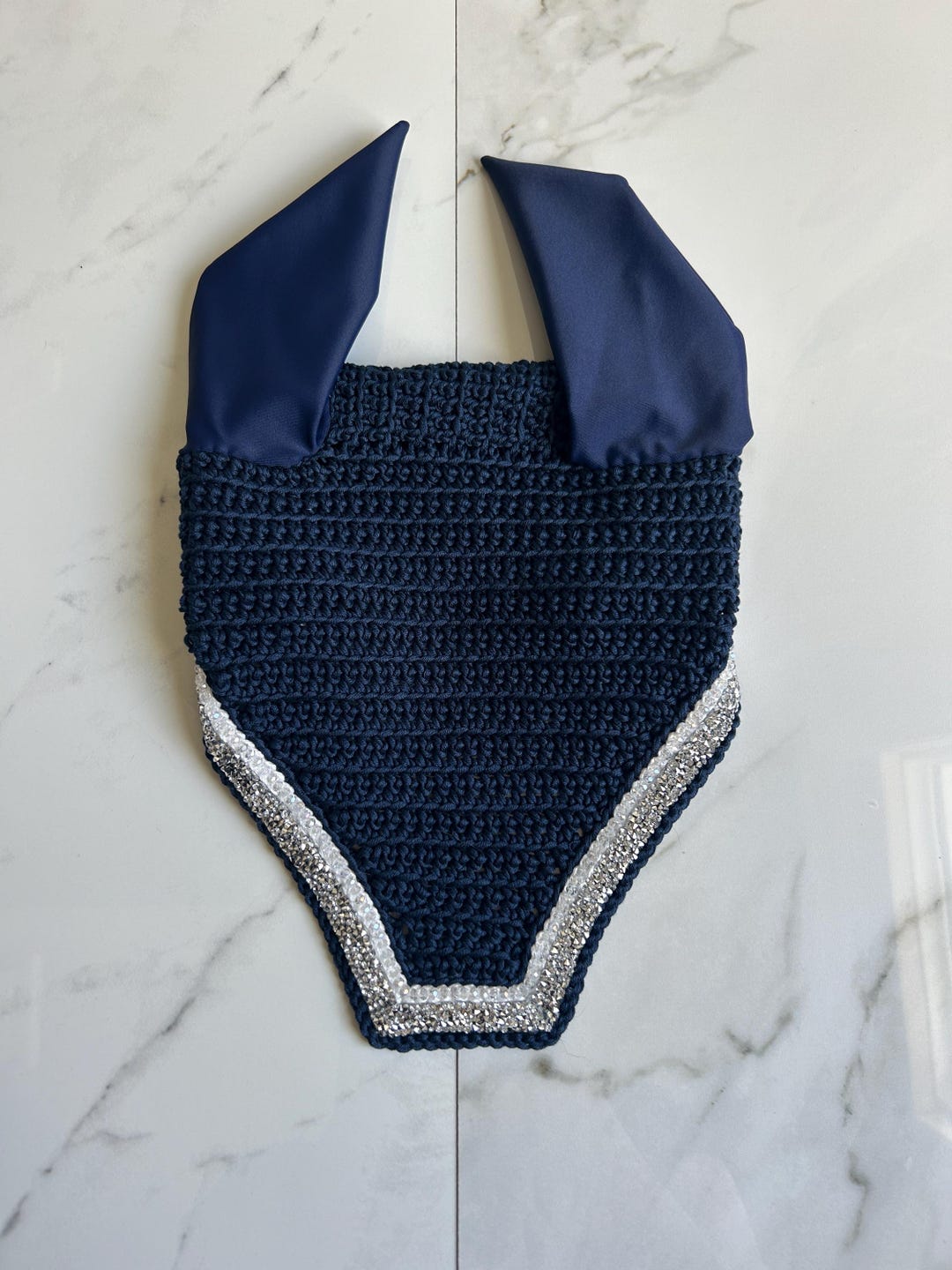 Cob Size Horse Bonnet in Navy With White and Silver - Etsy
