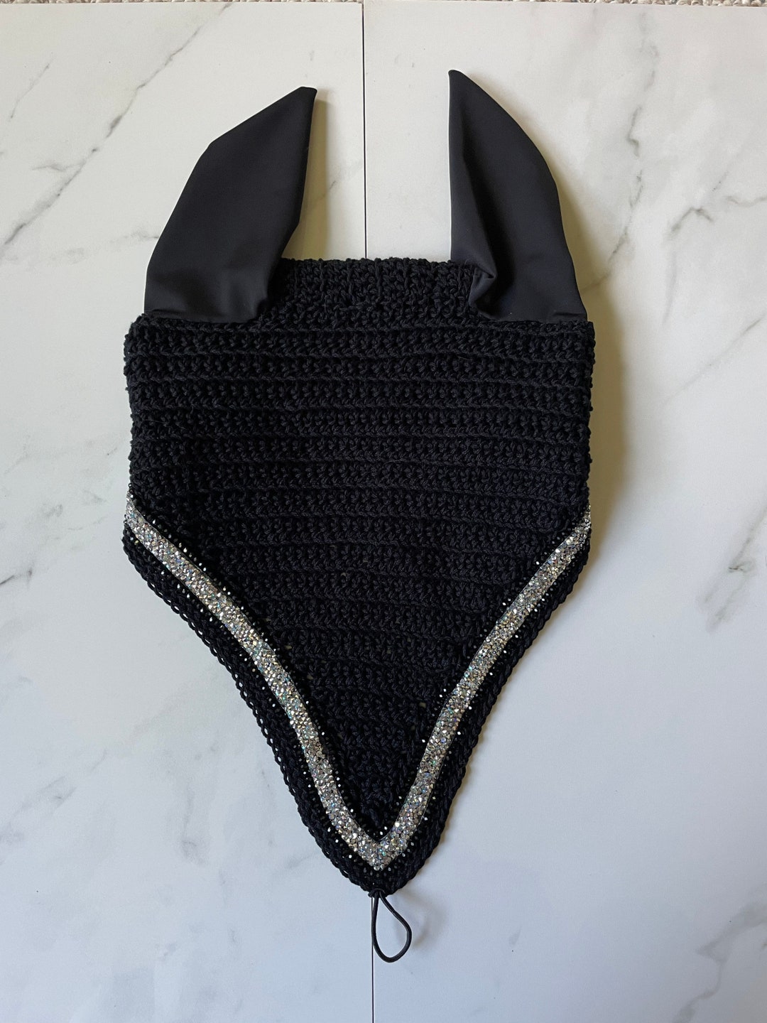 Horse Tie-down Bonnet in Black With Silver Rhinestone and Black Crystal ...