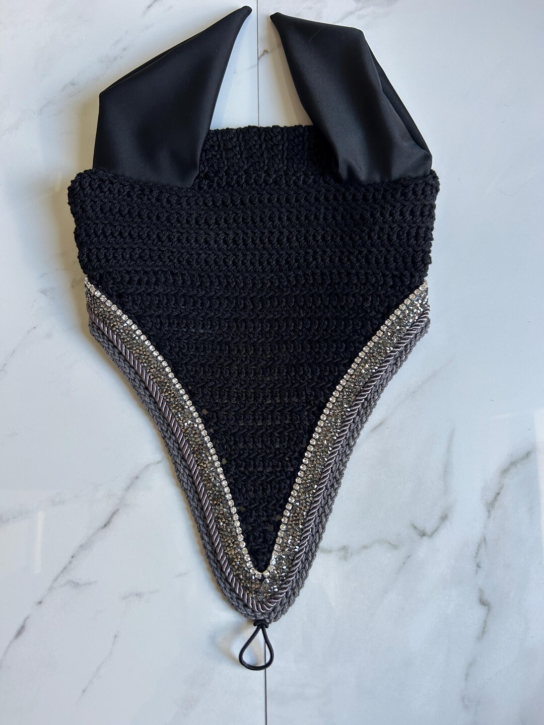 Horse Bonnet in Black With Charcoal Trim & Gun Metal Rhinestone Ribbon ...