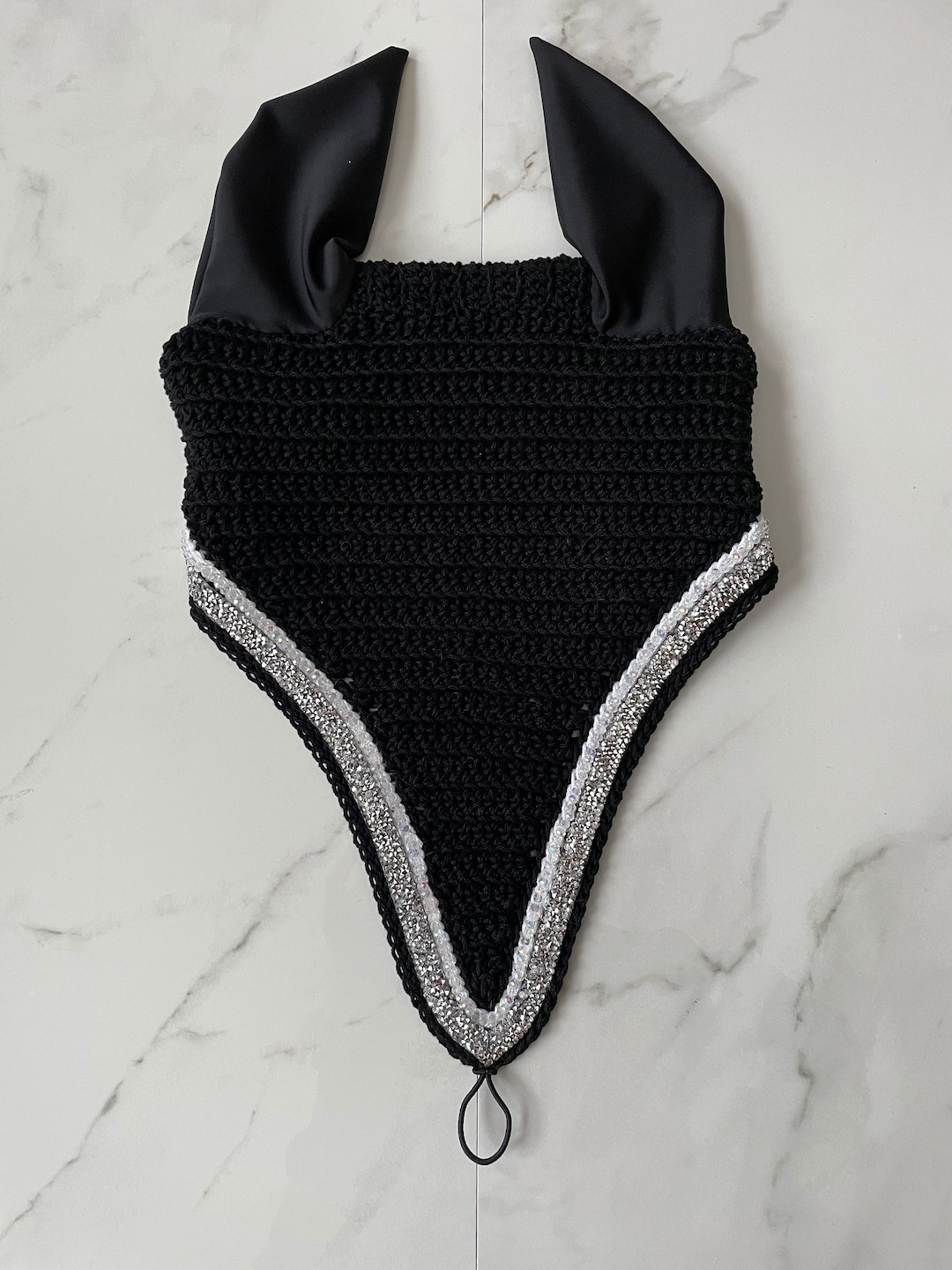 Horse Bonnet in Black With White and Silver Rhinestone Ribbon - Etsy