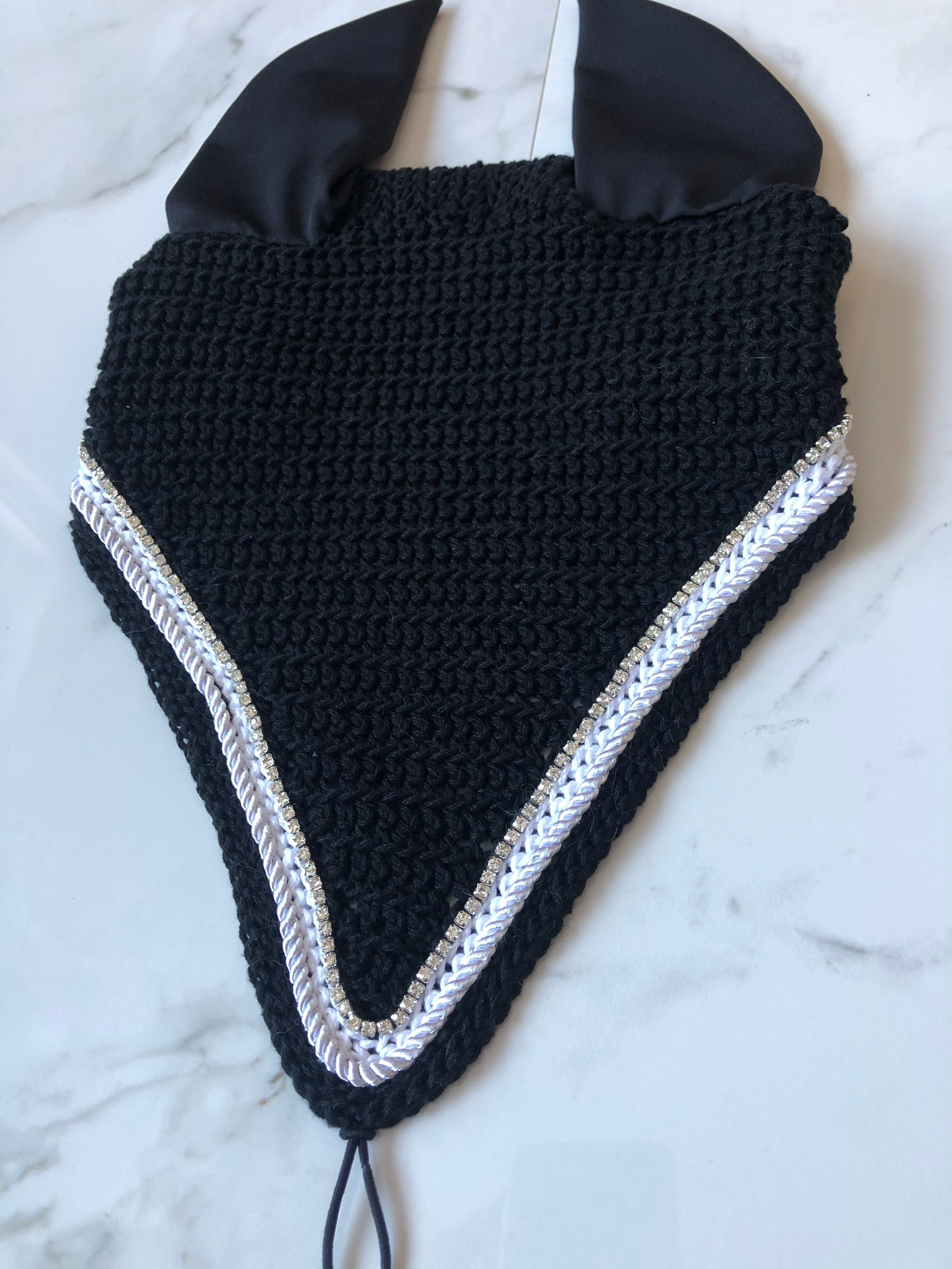Horse Tie-Down Bonnet in Black with White and Rhinestones | Etsy