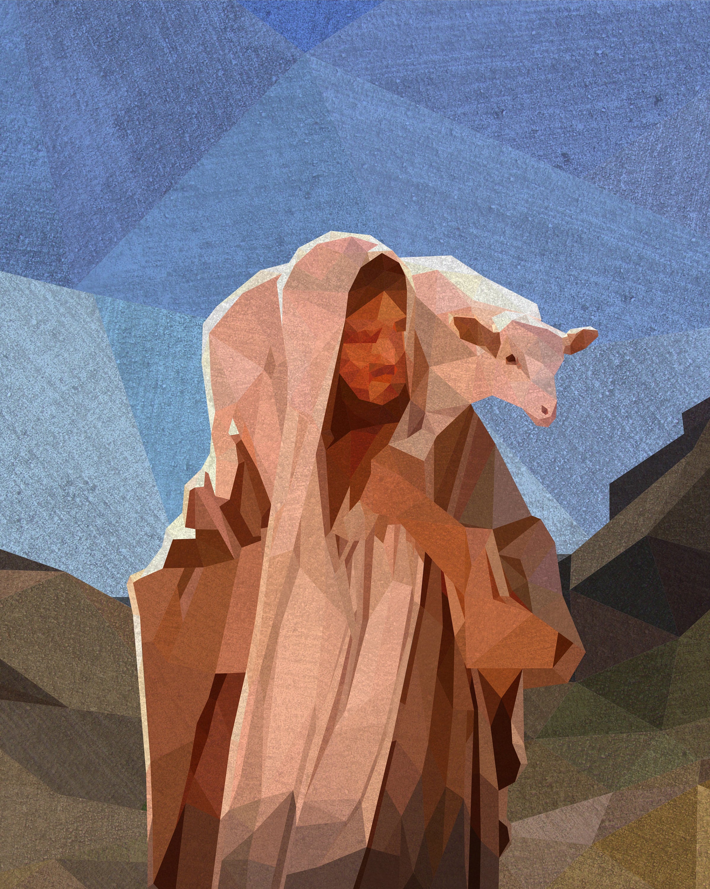 Jesus Carrying Lamb Print Low Poly Art Good Shepherd Christian Wall Art ...
