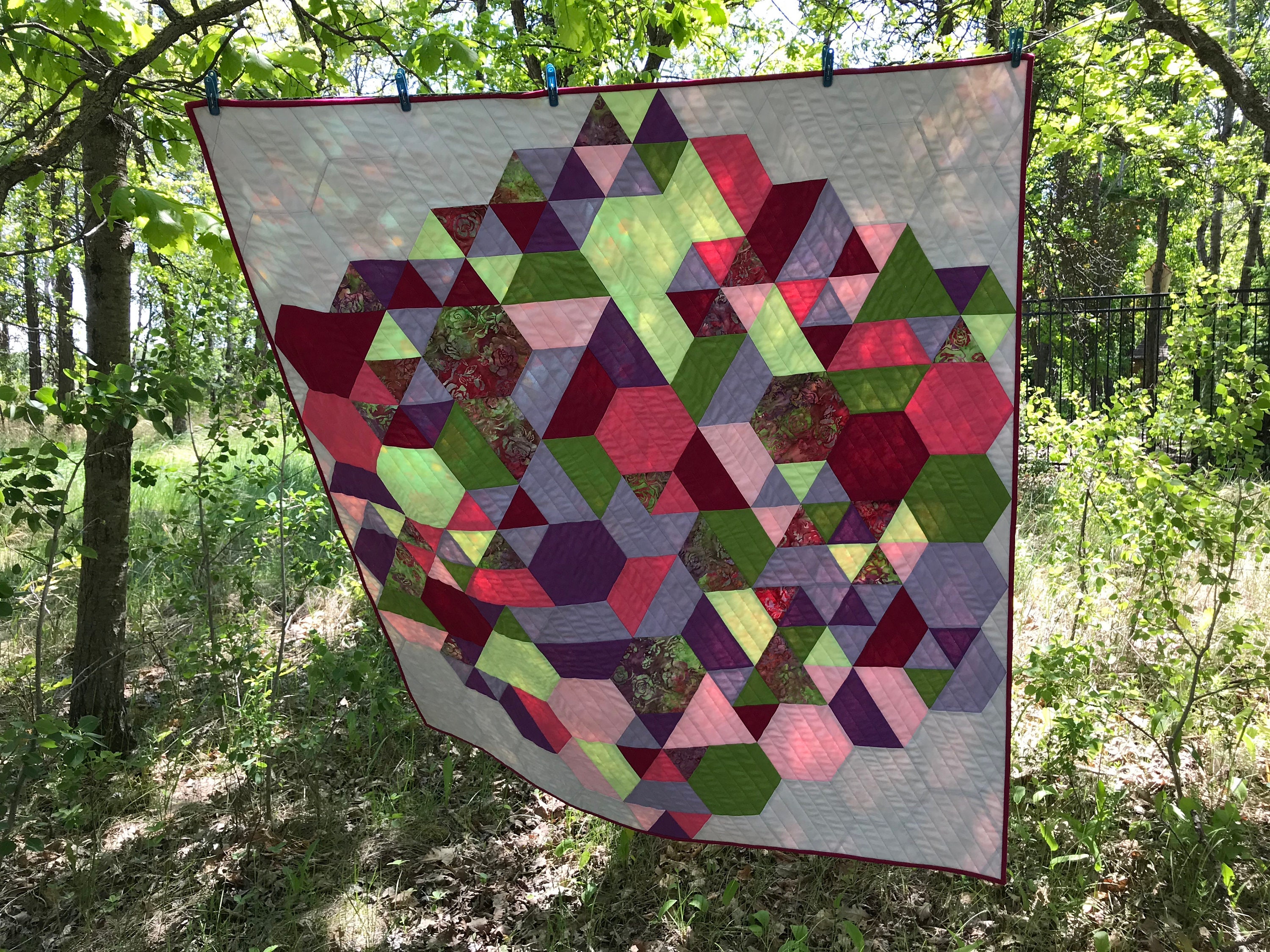 Monet-inspired Hexagon Quilt, 53 X 48 Inches, Quilted Throw or ...