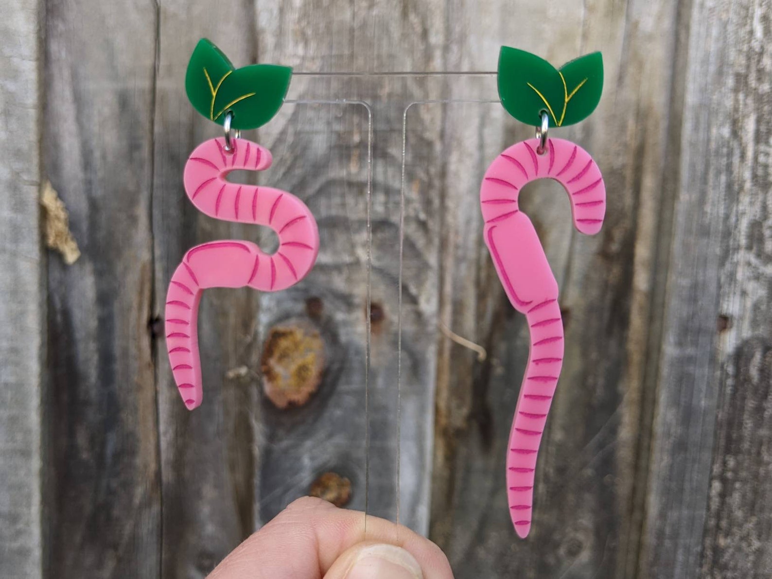 Dangle Earthworm and Leaf Earrings. Laser Cut Acrylic - Etsy