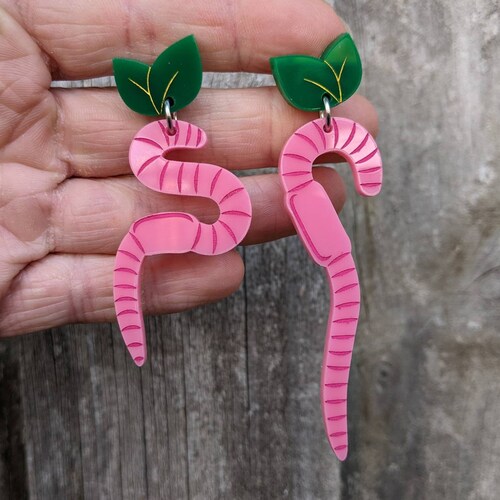 Dangle Earthworm and Leaf Earrings. Laser Cut Acrylic - Etsy