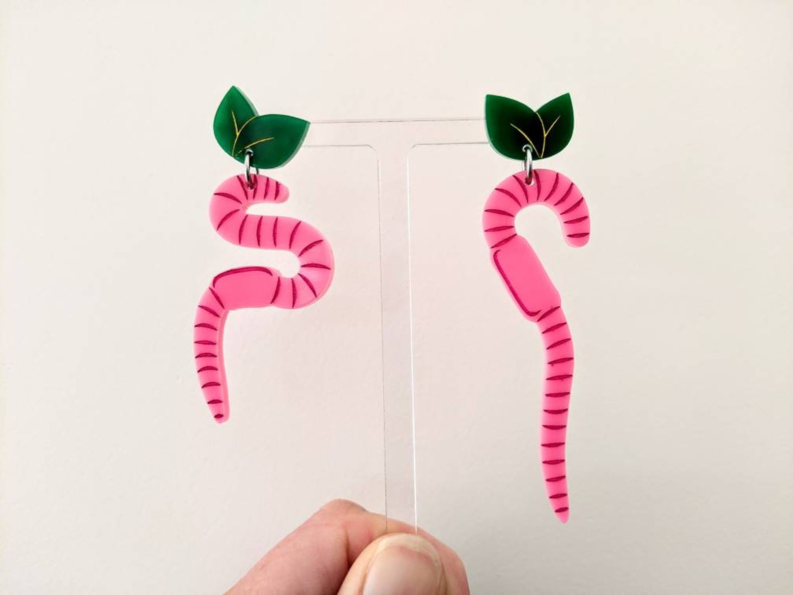 Dangle Earthworm and Leaf Earrings. Laser Cut Acrylic - Etsy