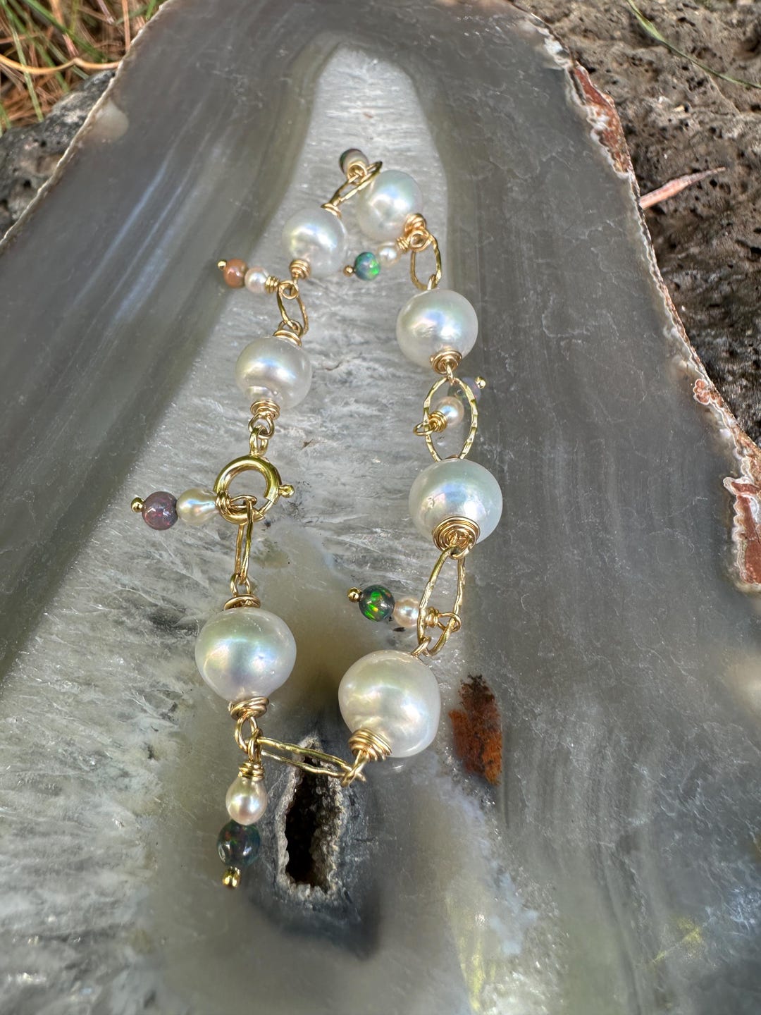 South Sea Pearl, Akoya Pearl, and Gemstone (ethiopian Opal) Charm ...