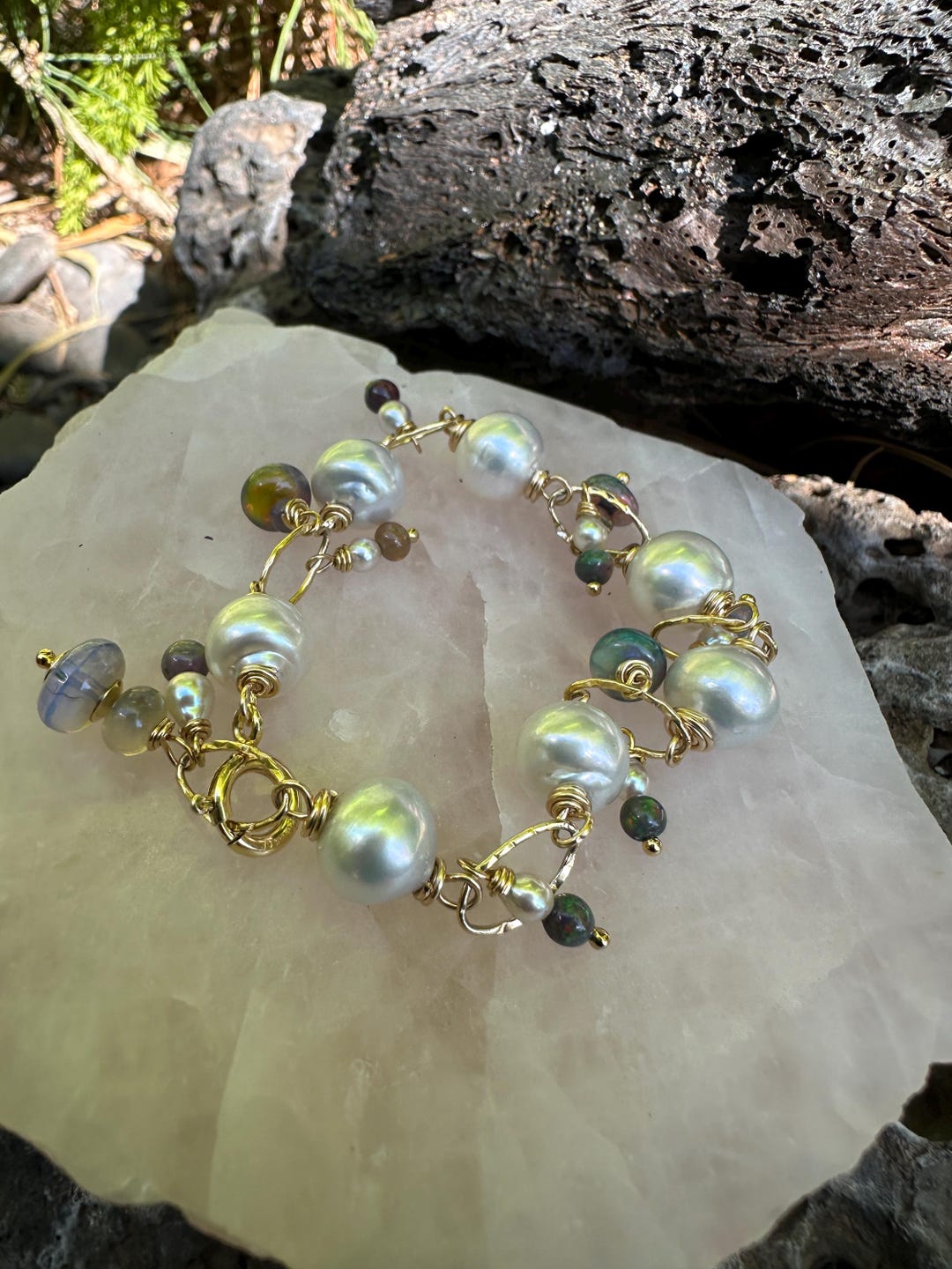 South Sea Pearl, Akoya Pearl, and Gemstone ethiopian Opal Charm ...