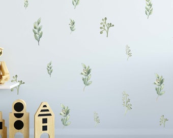 Greenery Wall Decals Watercolor Sticker Green Nursery Leaves Room ...