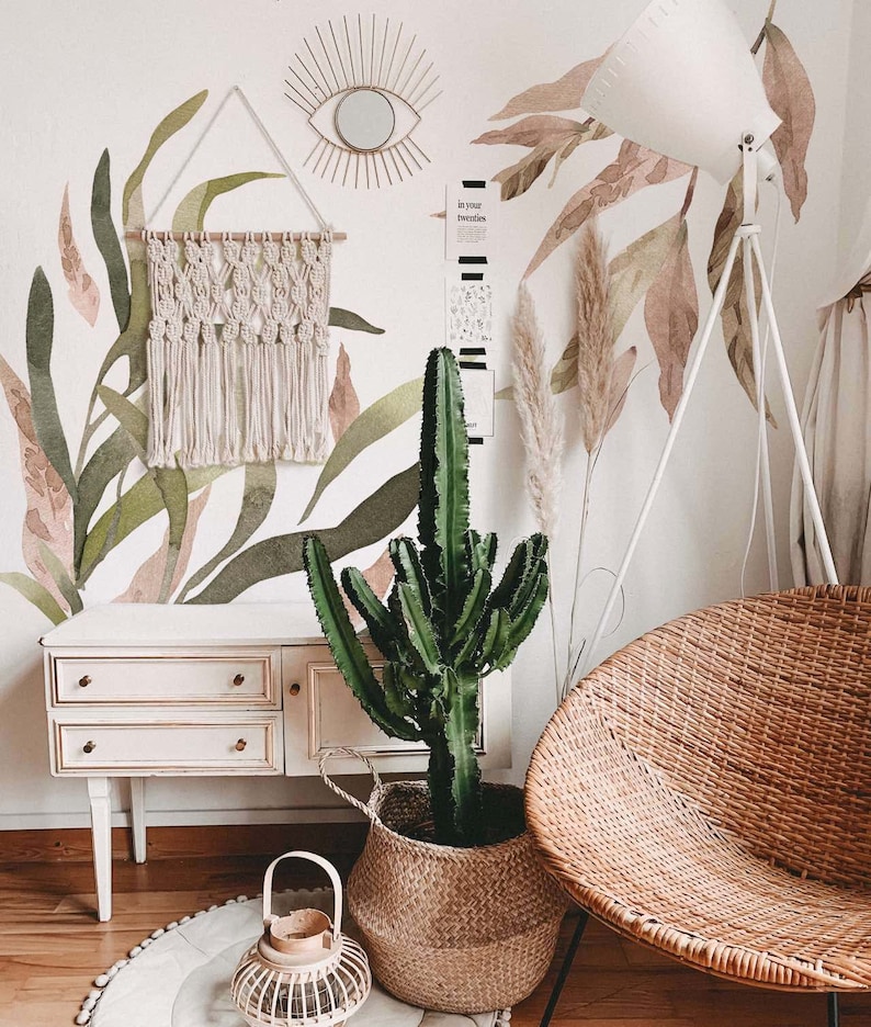 Greenery Boho Wall Decals Stickers Large Leaves LF011 - Etsy