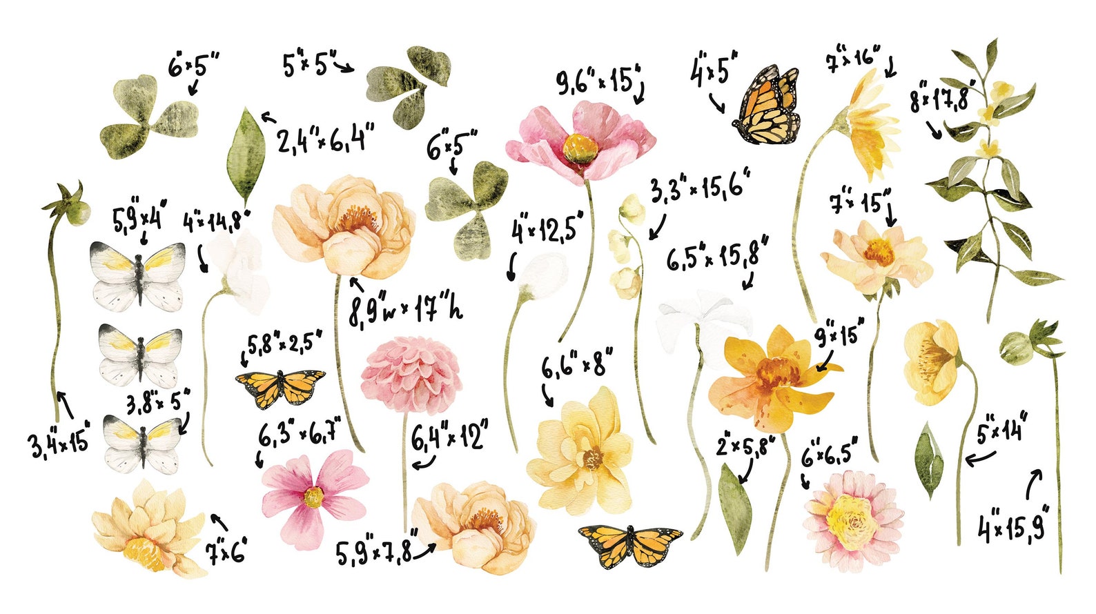 Field Flowers Wall Decals Wild Grass Stickers Butterflies, Nursery ...