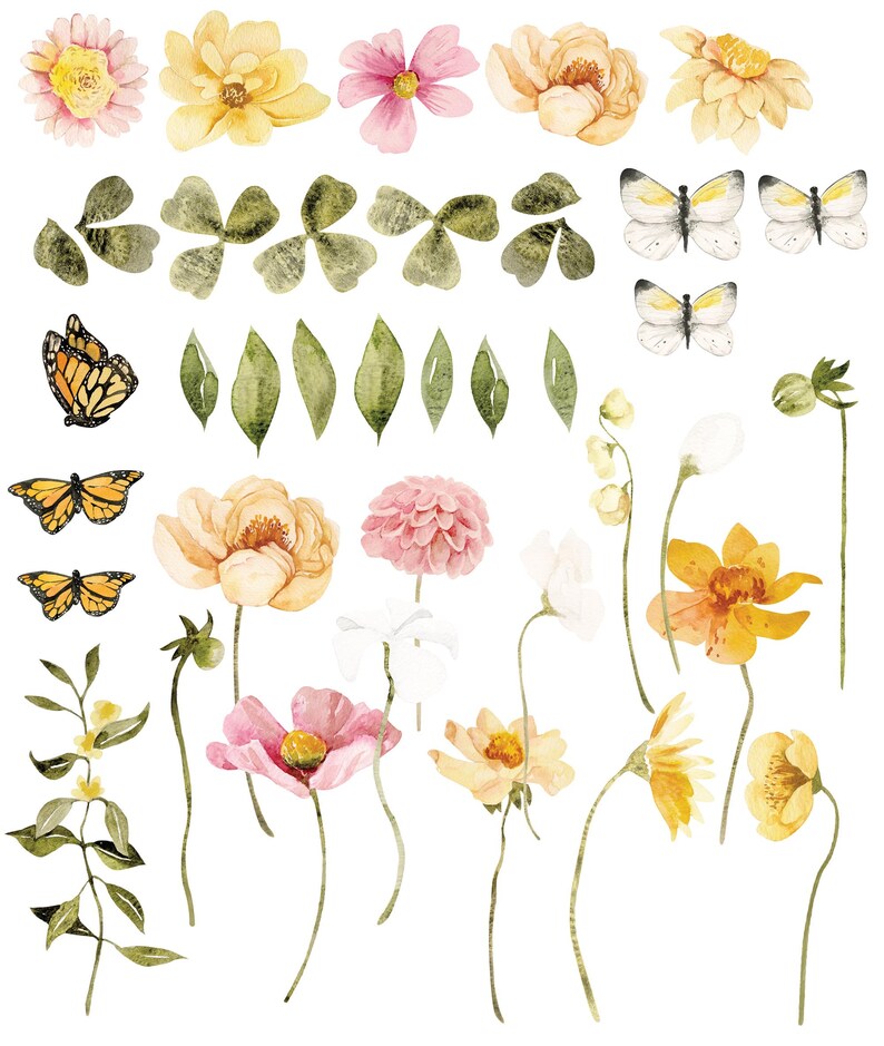 Field Flowers Wall Decals Wild Grass Stickers Butterflies - Etsy