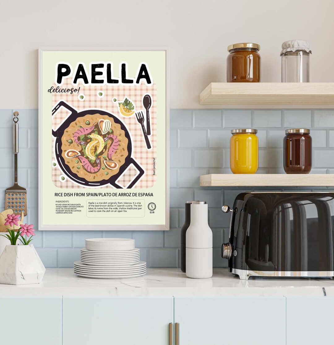 Paella Poster Retro Food Print Kitchen Wall Decor Spain Dish, LF345 - Etsy