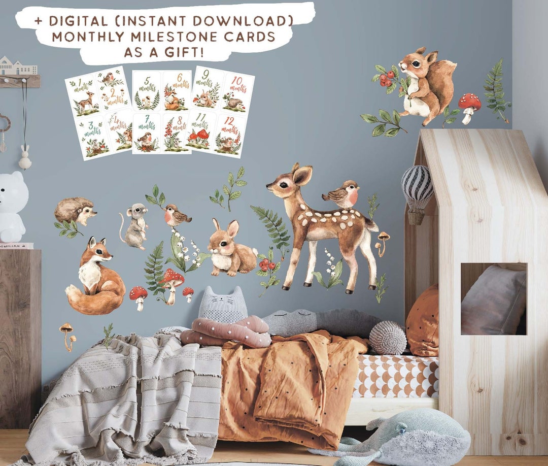 Cute Woodland Animals Wall Decals Forest Stickers Cottagecore, LF050 - Etsy
