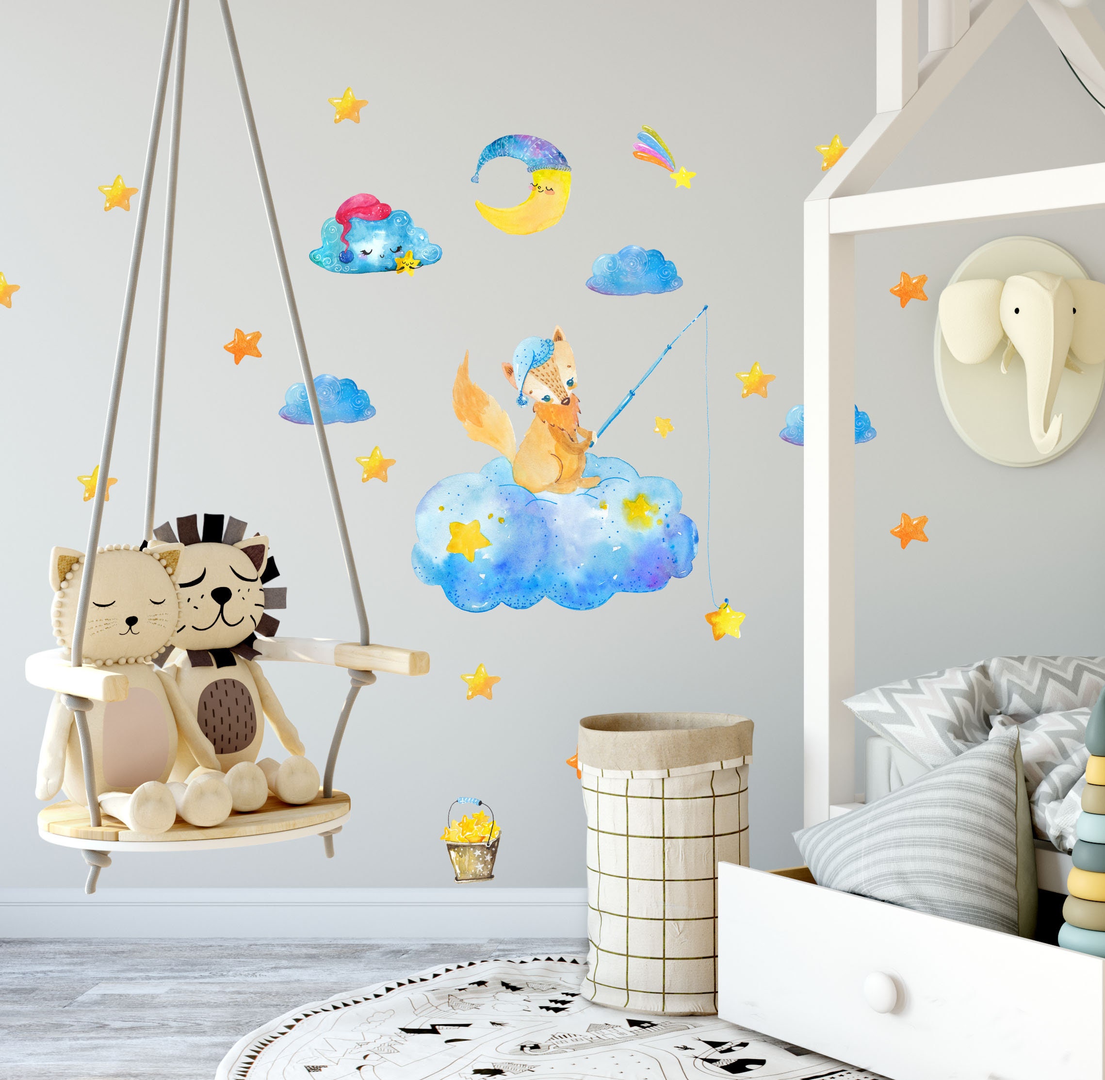 Fox Decals Moon Stars Stickers Nursery Decoration Forest - Etsy