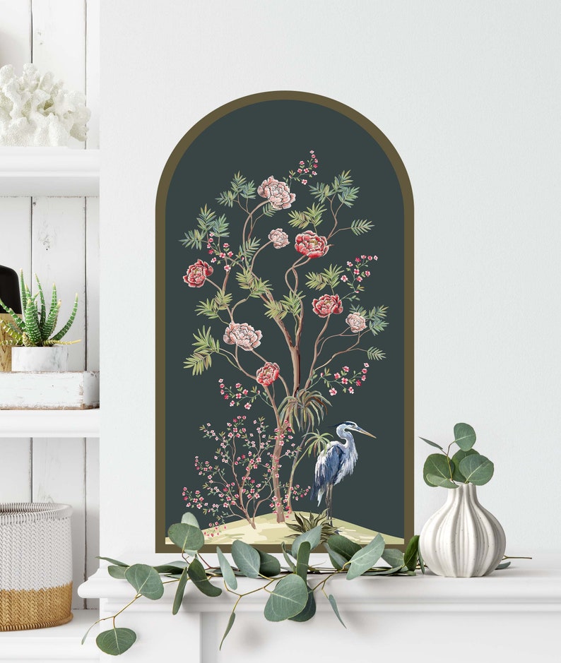 Boho Arch Wall Decal Cranes Flowers Stickers KL0076 - Etsy