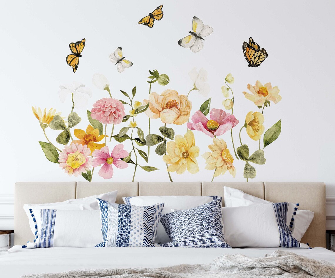 Field Flowers Wall Decals Wild Grass Stickers Butterflies - Etsy