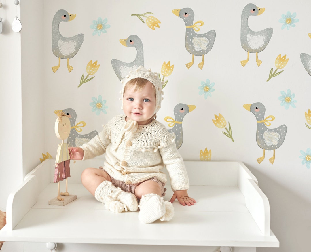 Goose Wall Decal Small Girl Boy Neutral Nursery Flowers Stickers, LF456 ...