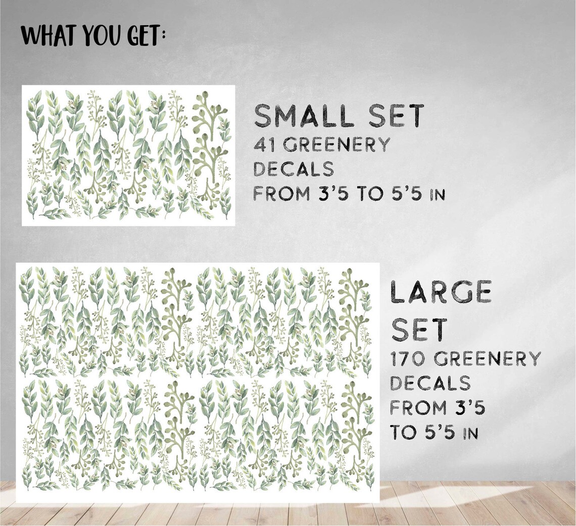 Greenery Wall Decal Botanical Nursery Decals Green Leaf LF001 | Etsy