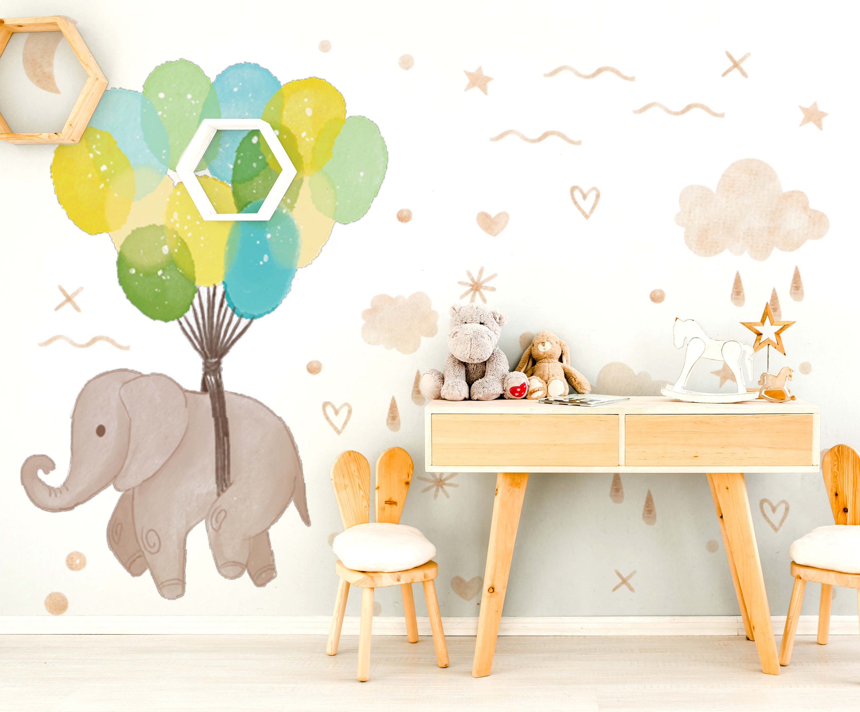 Elephant Balloons Wall Decal Clouds Moon Heart Stars Stickers - Etsy