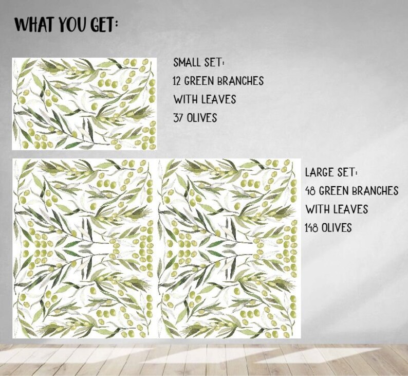 Olive Leaf Wall Decals, Greenery Branch Vinyl Stickers for Kitchen ...