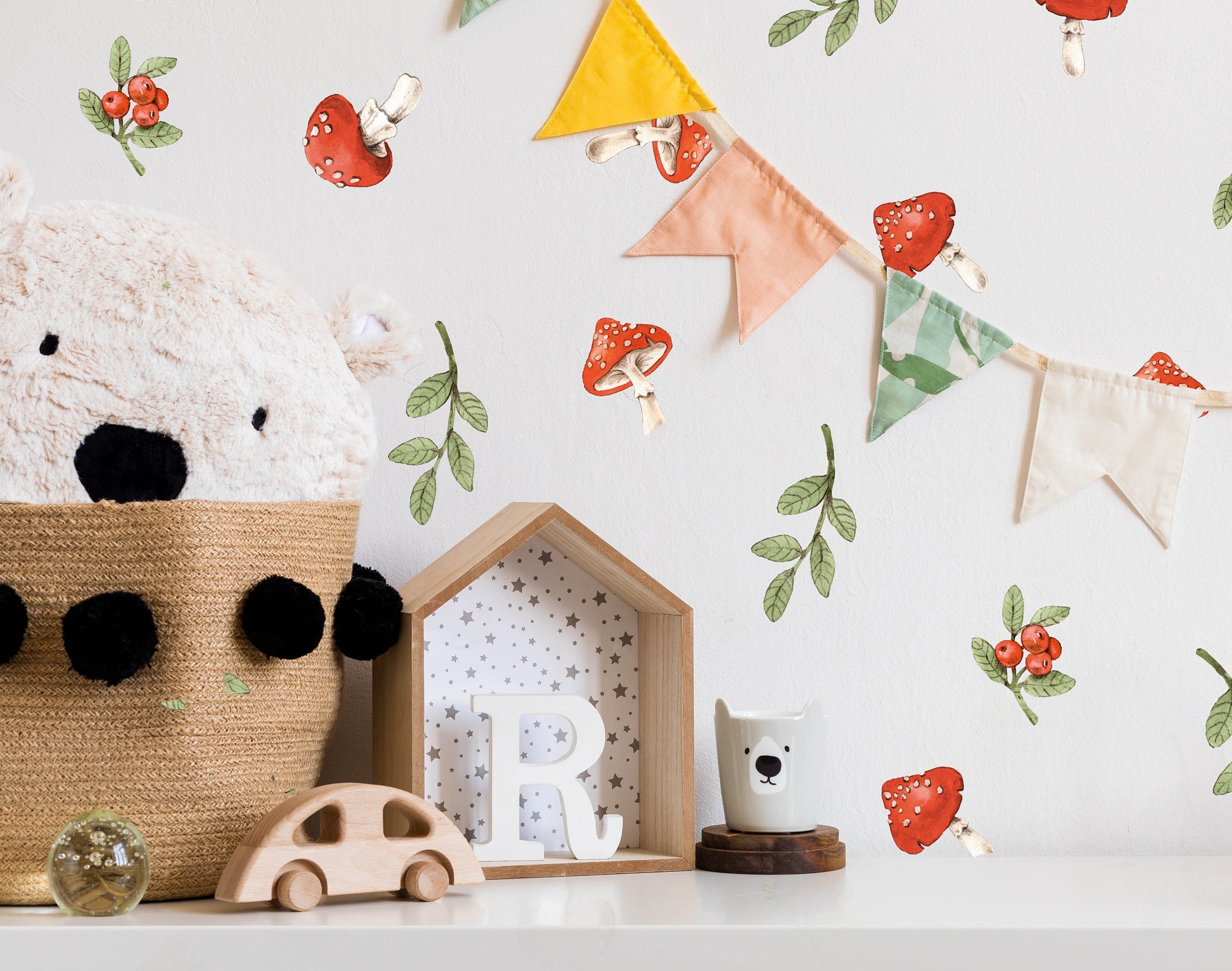 Wall Stickers Greenery Leaves Forest Mushrooms Berries Decals - Etsy