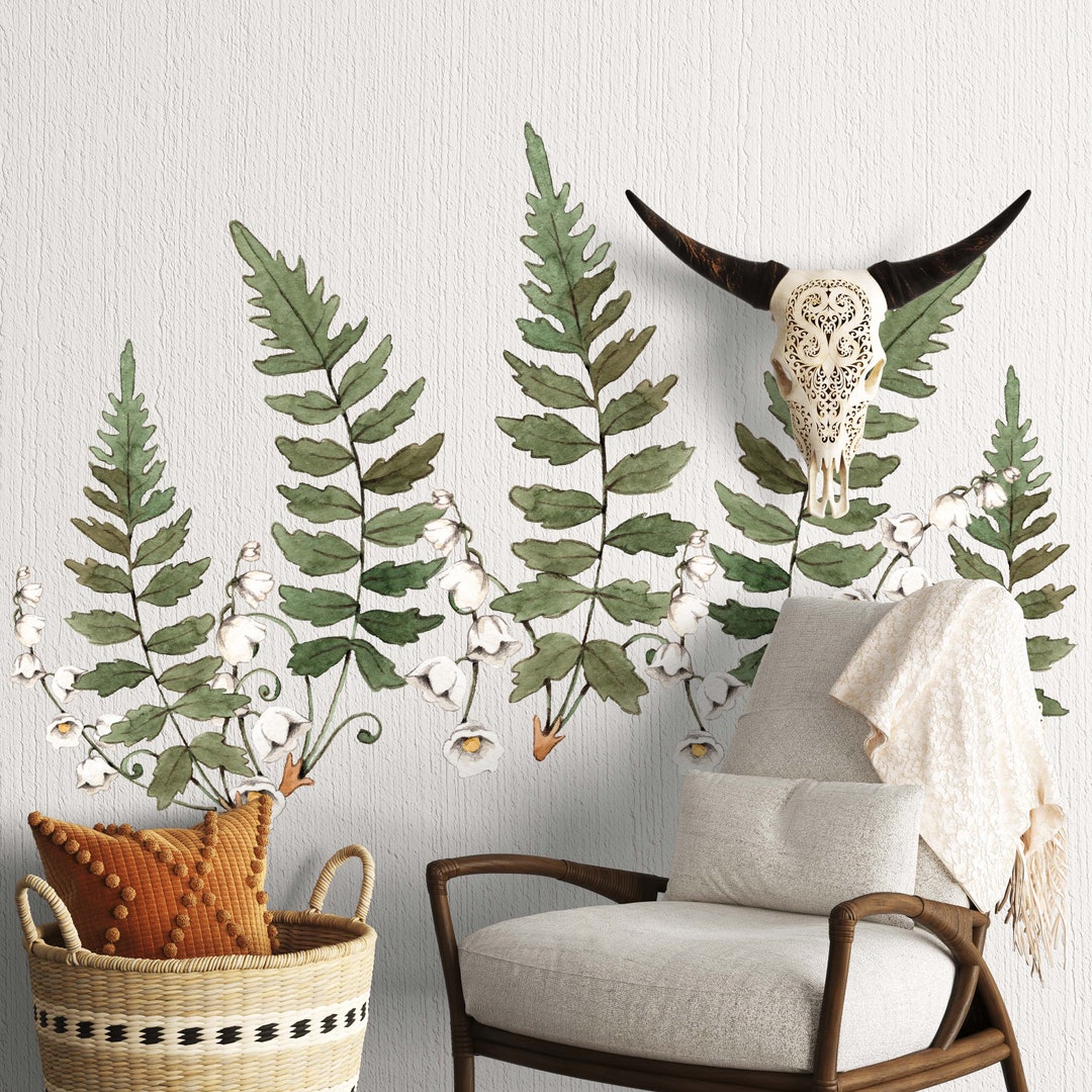 Forest Fern Wall Decals Lily of the Valley Flowers Green Leaf Stickers ...