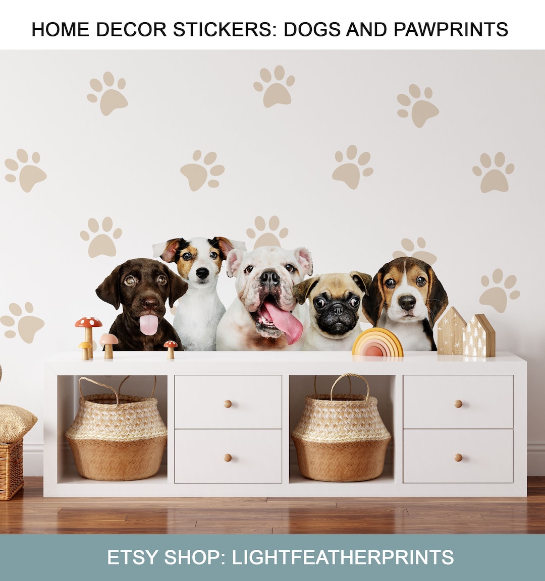 Paw Prints Wall Decals, Dogs Stickers Nursery Decor Paw Prints Animals ...