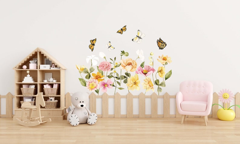 Field Flowers Wall Decals Wild Grass Stickers Butterflies, Nursery ...