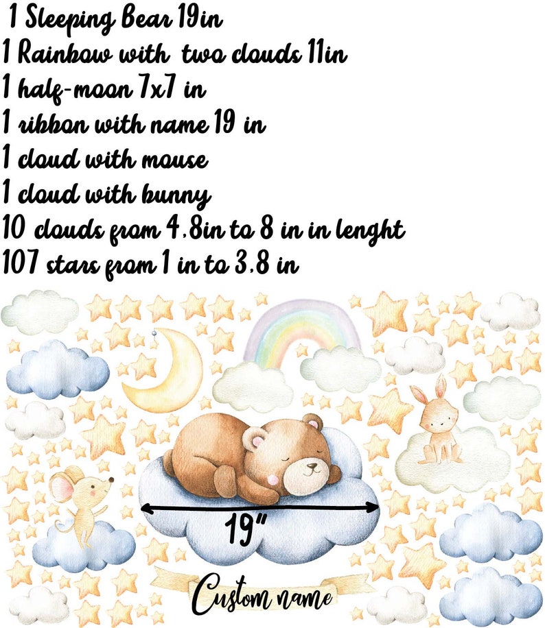 Bear Wall Sticker Sleeping Animal Decal Stars Moon Clouds - Etsy