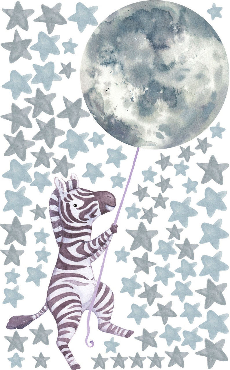 Zebra Wall Decal Moon and Stars Stickers LF032 - Etsy