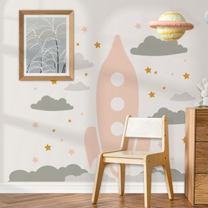 Rocket Wall Decal Space Ship Large Sticker Boy Girl Bedroom Decor Stars ...