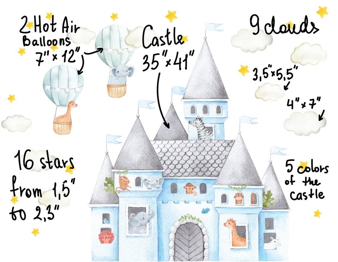 Castle Wall Decal Princess Pink Watercolor Sticker Safari - Etsy