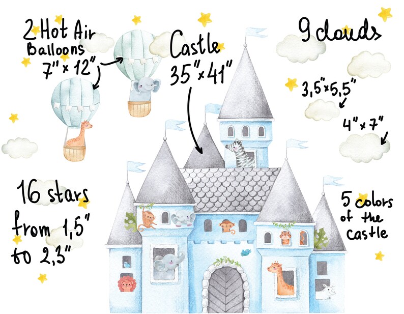 Castle Wall Decal Princess Pink Watercolor Sticker Safari | Etsy