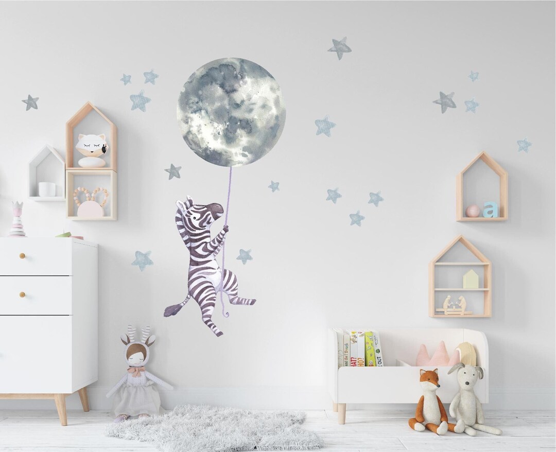 Zebra Wall Decal Moon and Stars Stickers, LF032 - Etsy