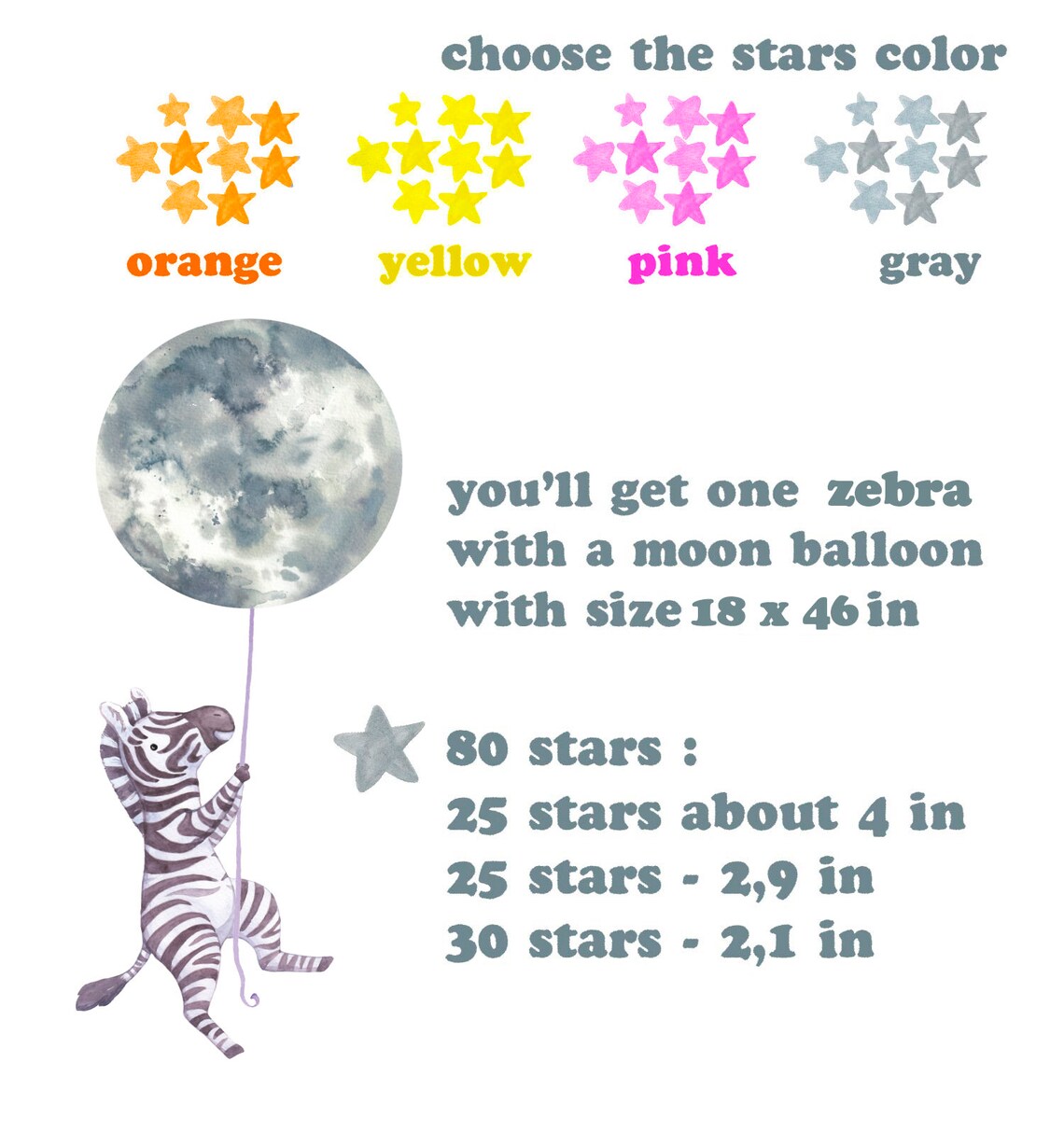 Zebra Wall Decal Moon and Stars Stickers LF032 - Etsy