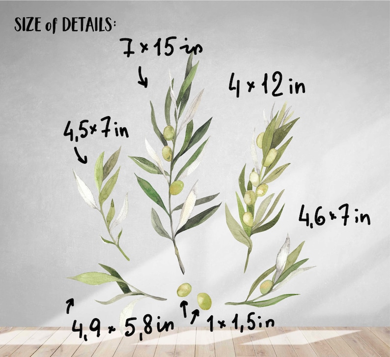 Olive Wall Decals Stickers Greenery Leaves Decor LF198 - Etsy