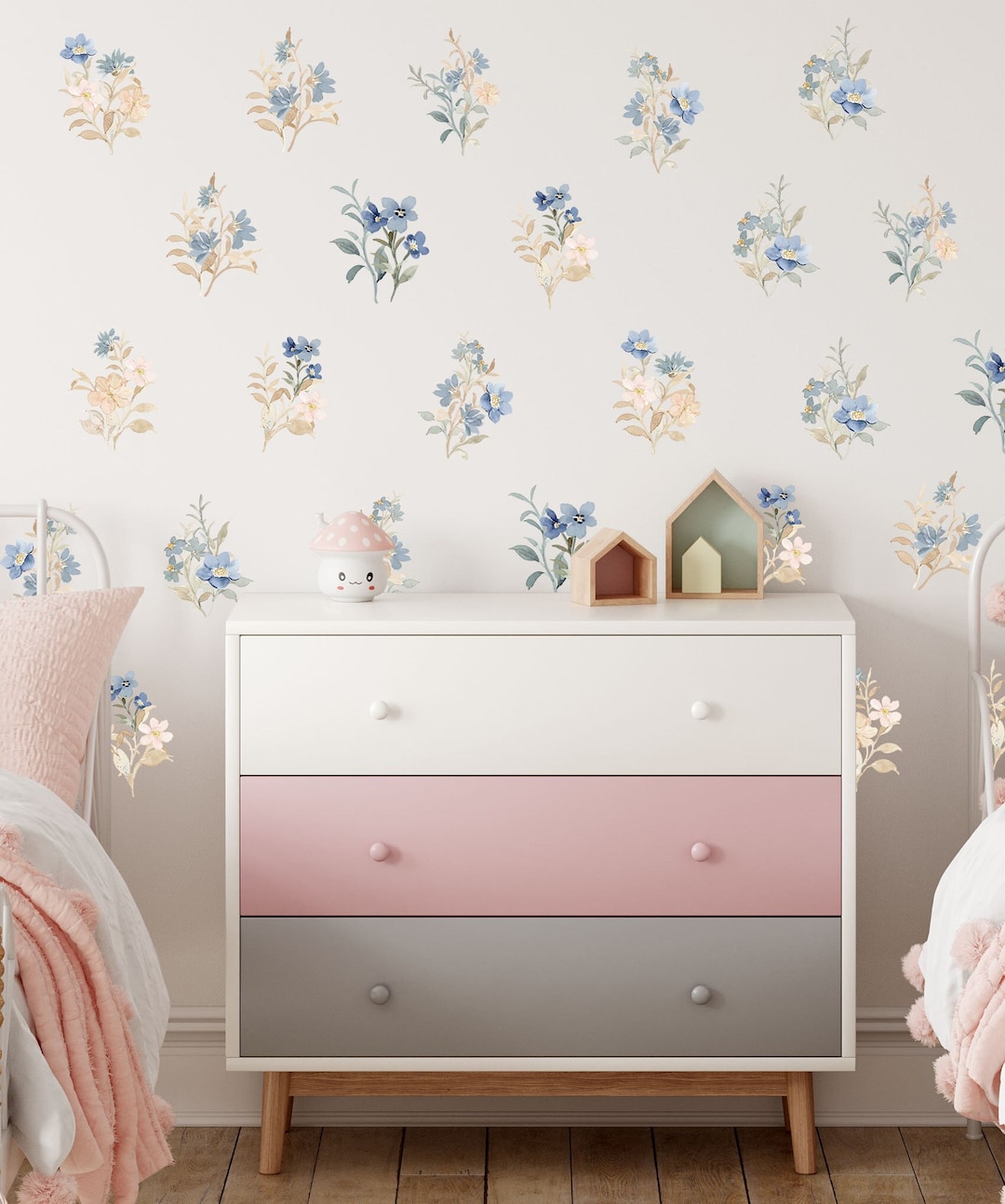 Watercolor Flower Greenery Wall Decals Nature Sticker Boho Nursery ...