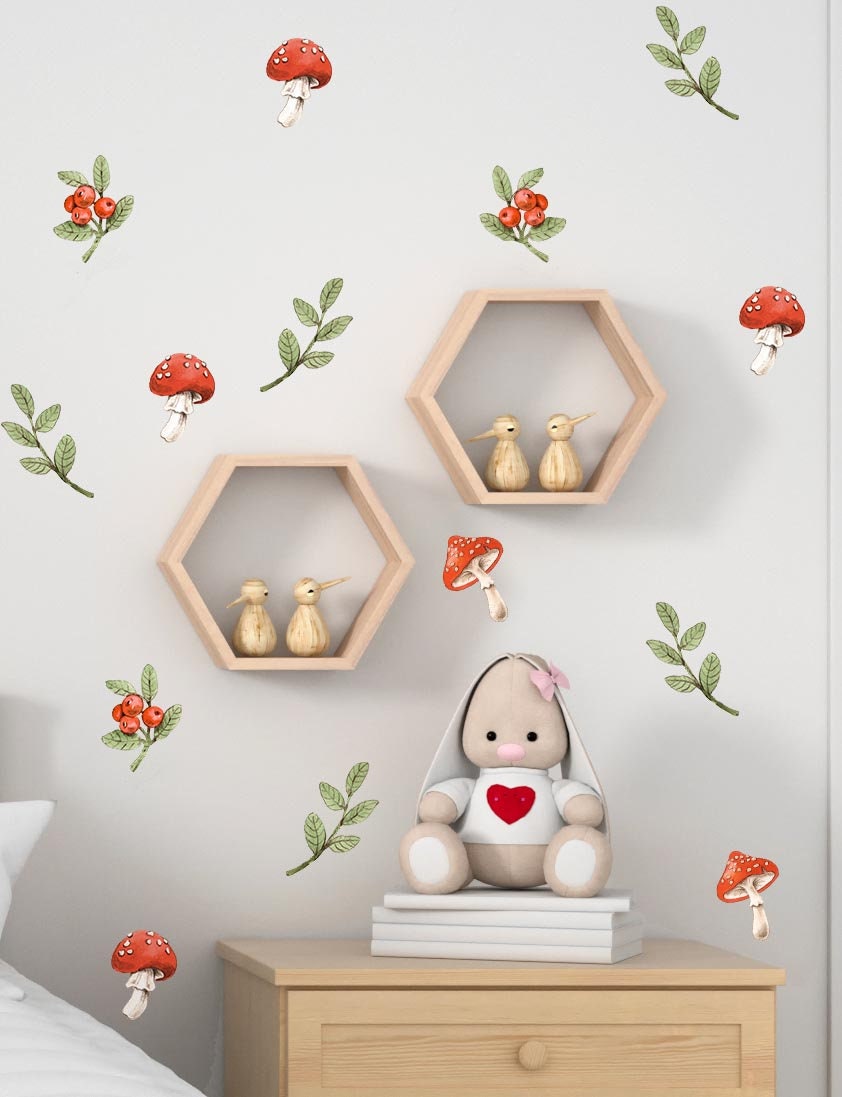 Wall Stickers Greenery Leaves Forest Mushrooms Berries Decals - Etsy