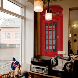 Red British Phone Booth Wall Decal – Vintage London Telephone Box ...