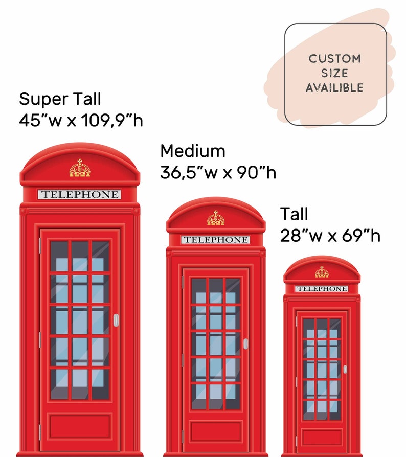 Red British Phone Booth Wall Decal – Vintage London Telephone Box ...