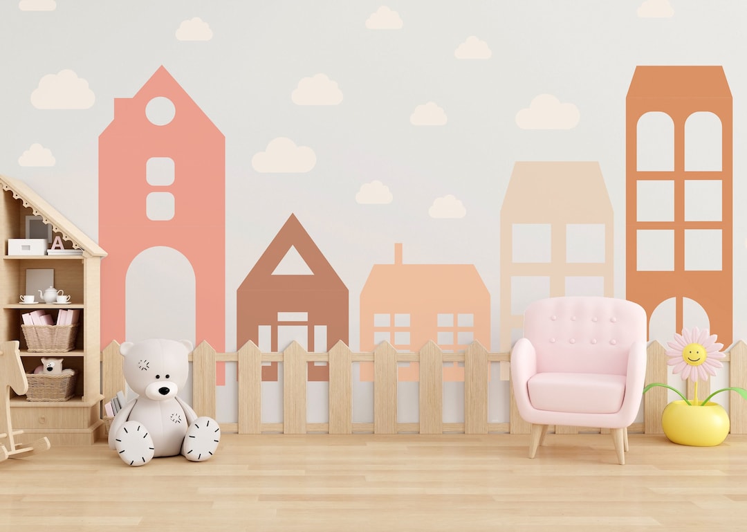 Big House Wall Decal, Large Home Headboard, Color Block City Stickers ...