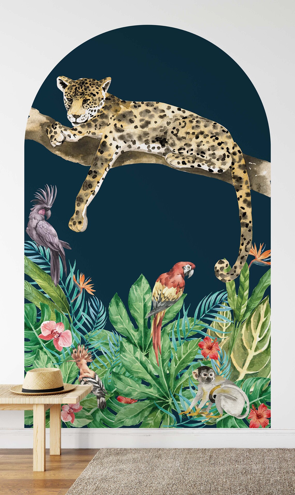 Boho Arch Cheetah Cat Wall Decal Tropical Flowers Stickers, LKL0070 - Etsy