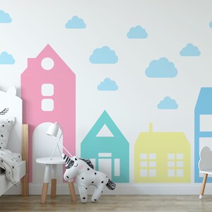 Big House Wall Decal, Large Home Headboard, Color Block City Stickers ...