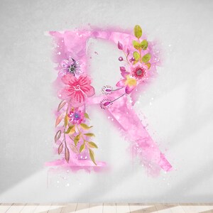 Watercolor Pink Alphabet Clipart Flowers Letters Instant - Etsy