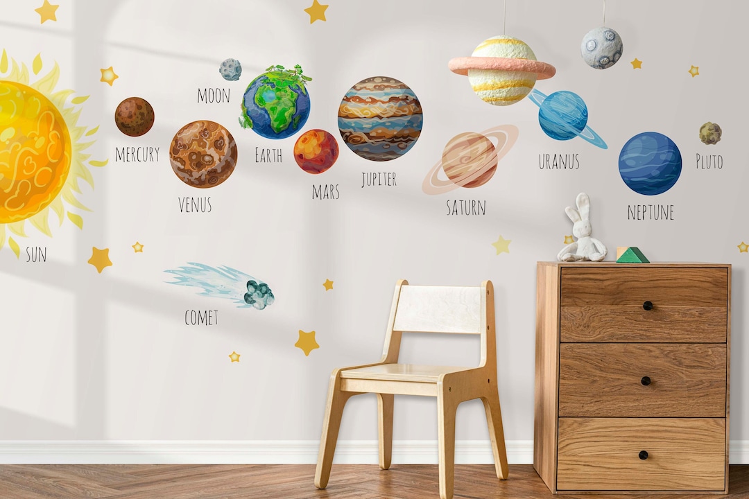 Solar System Sun Planets Wall Decals Space Stickers for Kids Room Decor ...